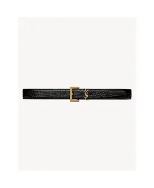 Saint Laurent Cassandre Belt With Square Buckle - Black - Crocodile