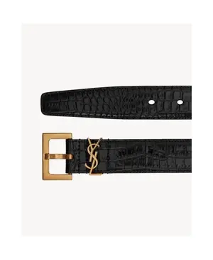 Saint Laurent Cassandre Belt With Square Buckle - Black - Crocodile