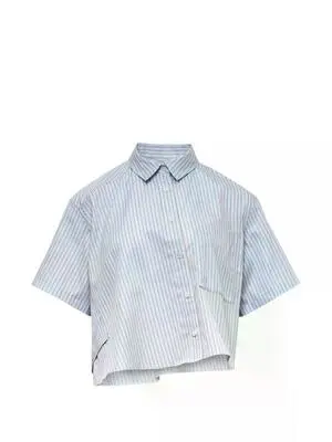 RE CODE Asymmetrical Striped Cropped Shirt