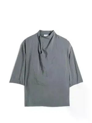 LEMAIRE Jewel Button Ruffled Top In Dry Silk - Grey