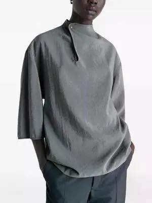 LEMAIRE Jewel Button Ruffled Top In Dry Silk - Grey