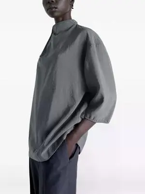 LEMAIRE Jewel Button Ruffled Top In Dry Silk - Grey