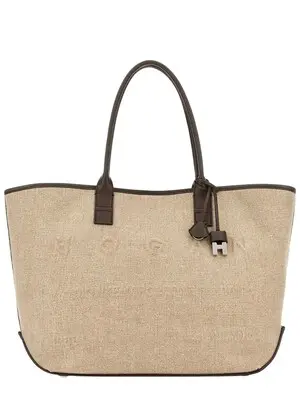 Hogan Shopping Tote With Logo - Beige