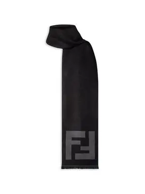 Fendi Logo-detail Fringed Scarf - Black