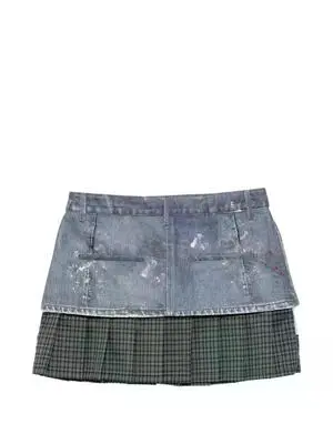 Andersson Bell Plaid Patchwork Denim Skirt