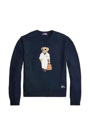 Ralph Lauren Purple Label Bear Appliqué Crew-neck Sweater - Blue