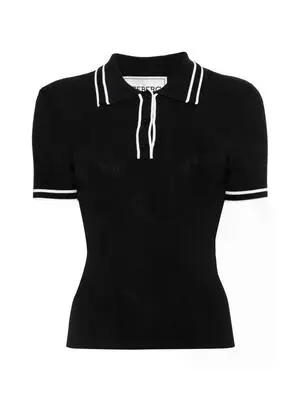 Iceberg Stripe Knit Polo Top - Black
