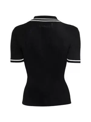 Iceberg Stripe Knit Polo Top - Black