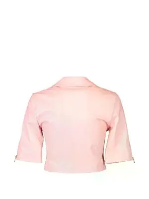 SUSAN BENDER Cropped Moto Jacket With Gold-tone Hardware
