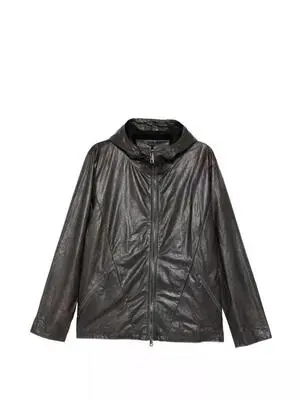 GIORGIO BRATO Leather Hooded Jacket - Black