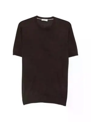 PAOLO PECORA Short Sleeve Fine Knit Sweater - Brown
