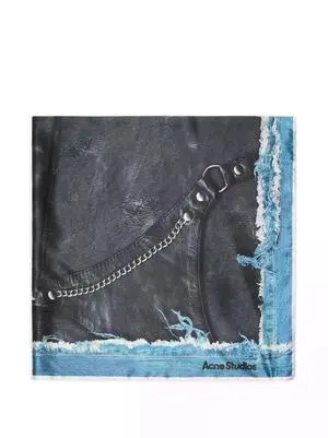 Acne Studios Frayed-printed Scarf - Black