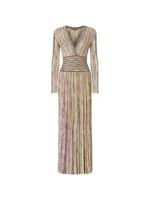 Missoni Midi V-neck Striped Dress - Neutrals