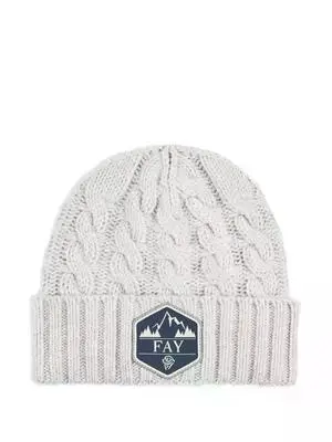 FAY Cable-knit Logo-patch Beanie Hat