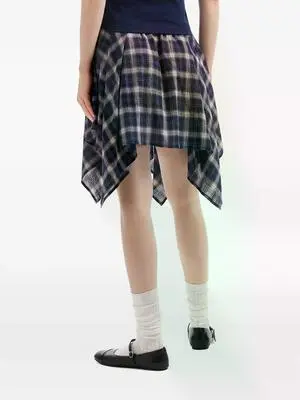 B+AB Tie-waist Check-pattern Asymmetric Skirt