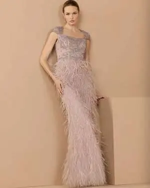 MAC DUGGAL COLLECTION Embellished Feather Gown - Mocha