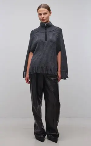 Simkhai Danni Quarter Zip Wool-cashmere Poncho Top