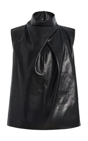 Simkhai Halley Funnel-neck Leather Top - Black