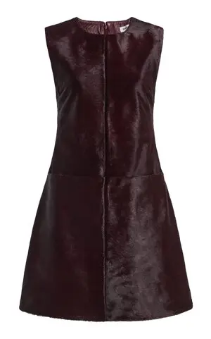 Simkhai Sonoma Calf Hair Leather Mini Shift Dress - Brown