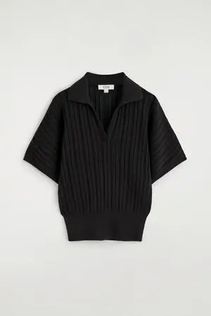 Cos Pointelle-knit Cotton Polo Top
