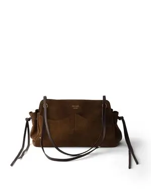 Prada Large Suede Tote - Brown
