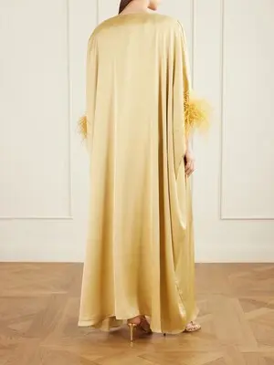 DIMA AYAD Feather-trimmed Satin Gown