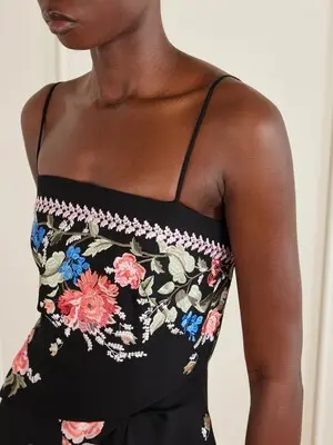 Erdem Asymmetric Embroidered Grain De Poudre Wool Midi Dress