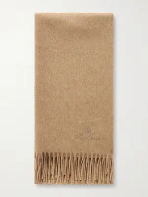 Loro Piana Grande Unita Embroidered Fringed Cashmere Scarf - Neutrals