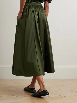 JOSEPH Manar Pleated Cotton-sateen Midi Skirt - Green