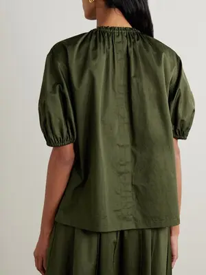 JOSEPH Nador Tie-detailed Cotton-sateen Blouse - Green