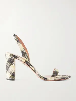 AQUAZZURA So Nude 85 Checked Raffia Slingback Sandals - Yellow