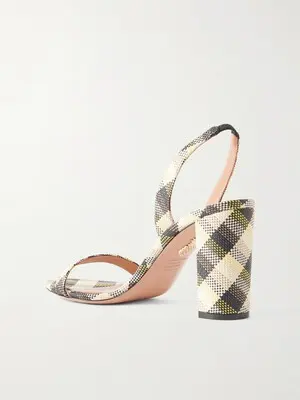 AQUAZZURA So Nude 85 Checked Raffia Slingback Sandals - Yellow