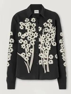 Khaite Argo Appliquéd Silk And Cotton-blend Blouse - Black