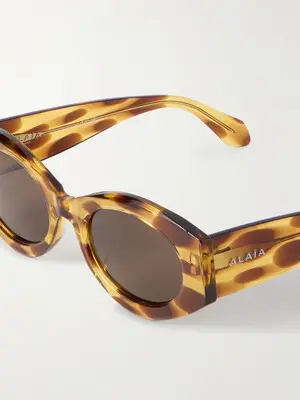 Alaïa Lettering Round-frame Tortoiseshell Acetate Sunglasses
