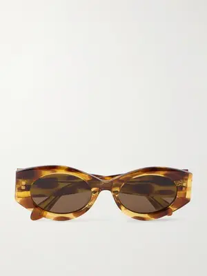 Alaïa Lettering Round-Frame Tortoiseshell Sunglasses Yellow