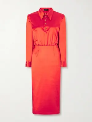 WILLY CHAVARRIA Satin Midi Shirt Dress - Red
