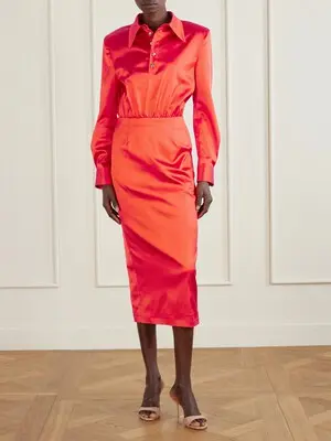 WILLY CHAVARRIA Satin Midi Shirt Dress - Red