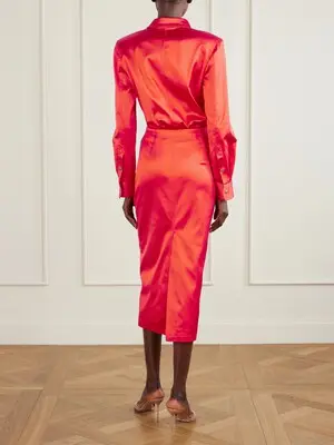 WILLY CHAVARRIA Satin Midi Shirt Dress - Red