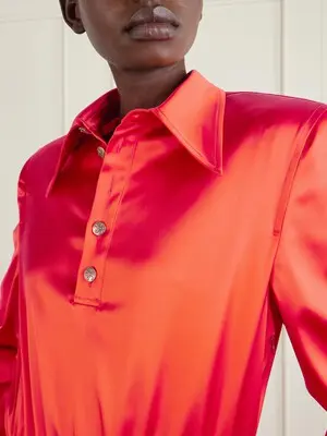 WILLY CHAVARRIA Satin Midi Shirt Dress - Red
