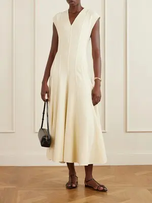 Another Tomorrow Paneled Stretch-wool Midi Dress