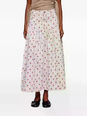 GANNI Printed Denim Midi Skirt