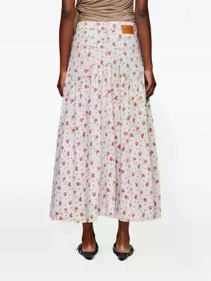 GANNI Printed Denim Midi Skirt