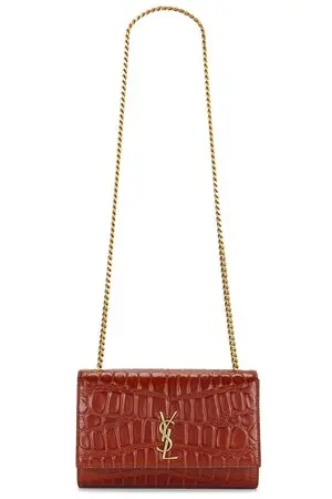 Saint Laurent Small Kate Croc Chain Bag In Brown