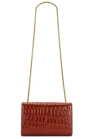 Saint Laurent Small Kate Croc Chain Bag In Brown