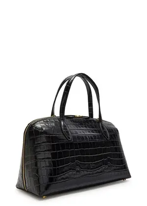 TOTEME Lounge Medium Crocodile-effect Leather Top Handle Bag - Black