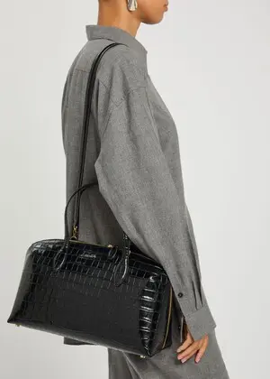 TOTEME Lounge Medium Crocodile-effect Leather Top Handle Bag - Black
