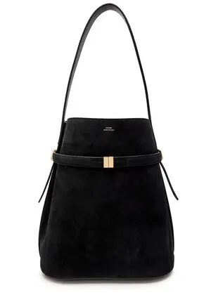 TOTEME Belted Suede Bucket Bag - Black