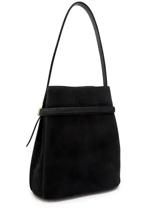 TOTEME Belted Suede Bucket Bag - Black