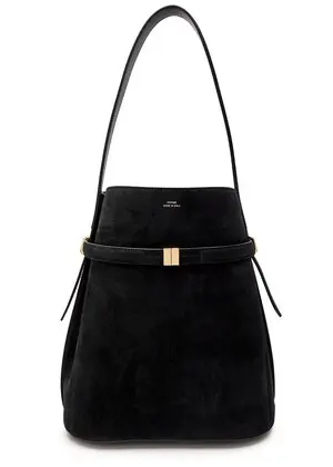 TOTEME Belted Suede Bucket Bag - Black