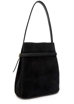 TOTEME Belted Suede Bucket Bag - Black